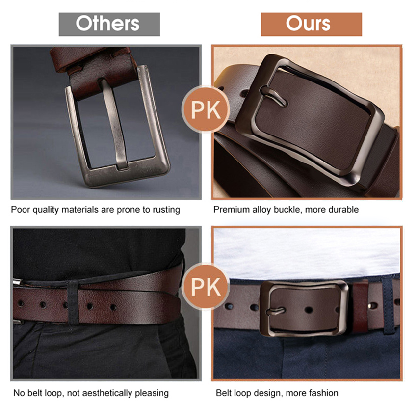 MENSPE Fashion Retro Men Belt Smooth Second-layer Cowhide Belt ...