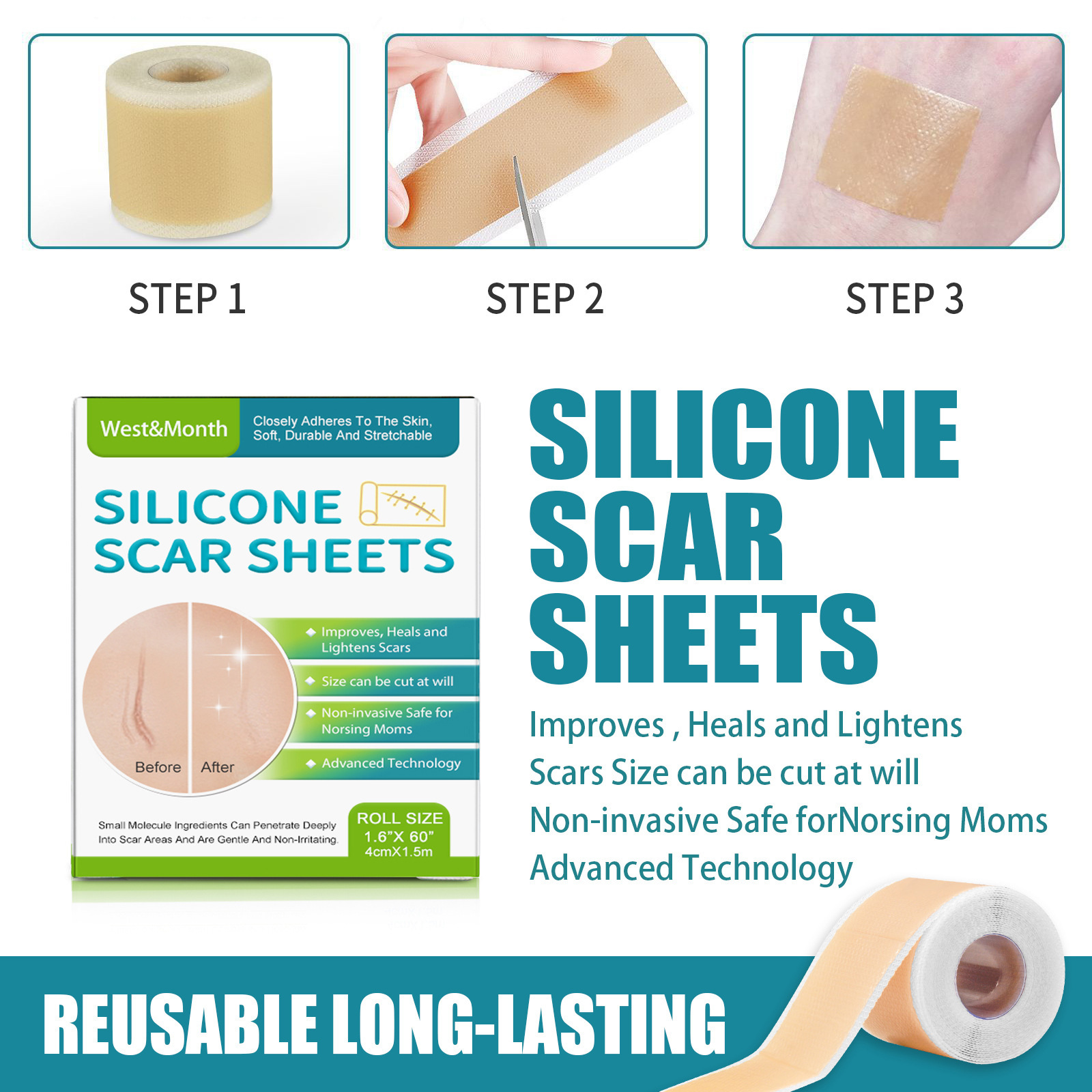 West&Month Silicone Scar Patch Anti-Stretch Mark Skin Repair Strip ...