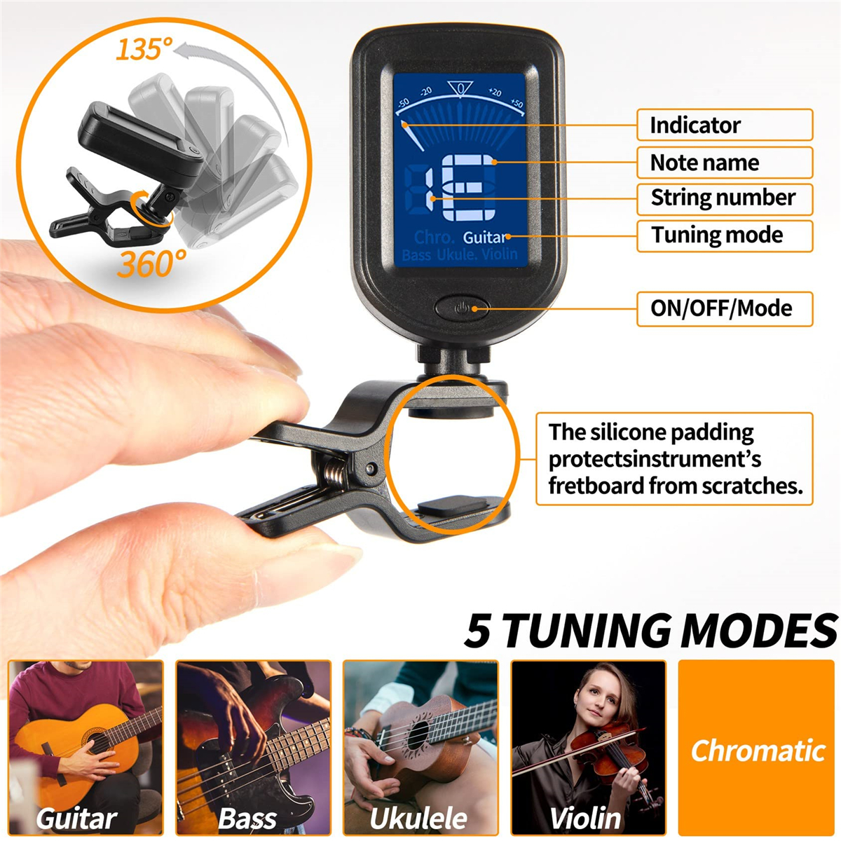 Miwayer Guitar Tuner Clip-on Chromatic Digital Tuner LCD Display Mini ...