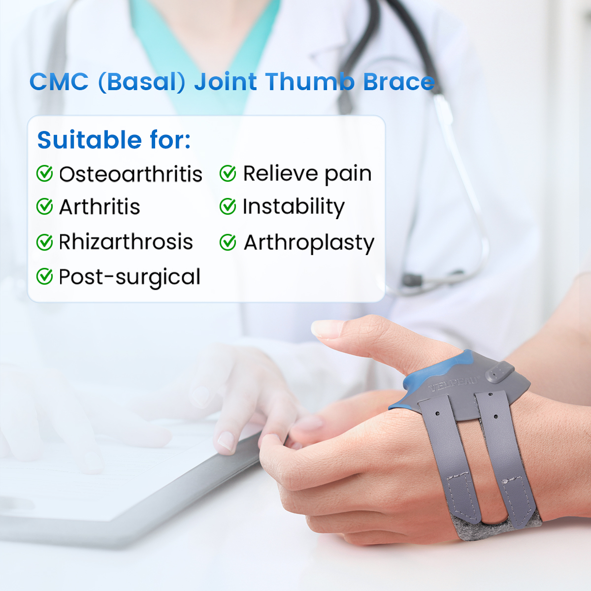 VELPEAU Thumb Support Brace - CMC Joint Stabilizer Orthosis, Spica ...