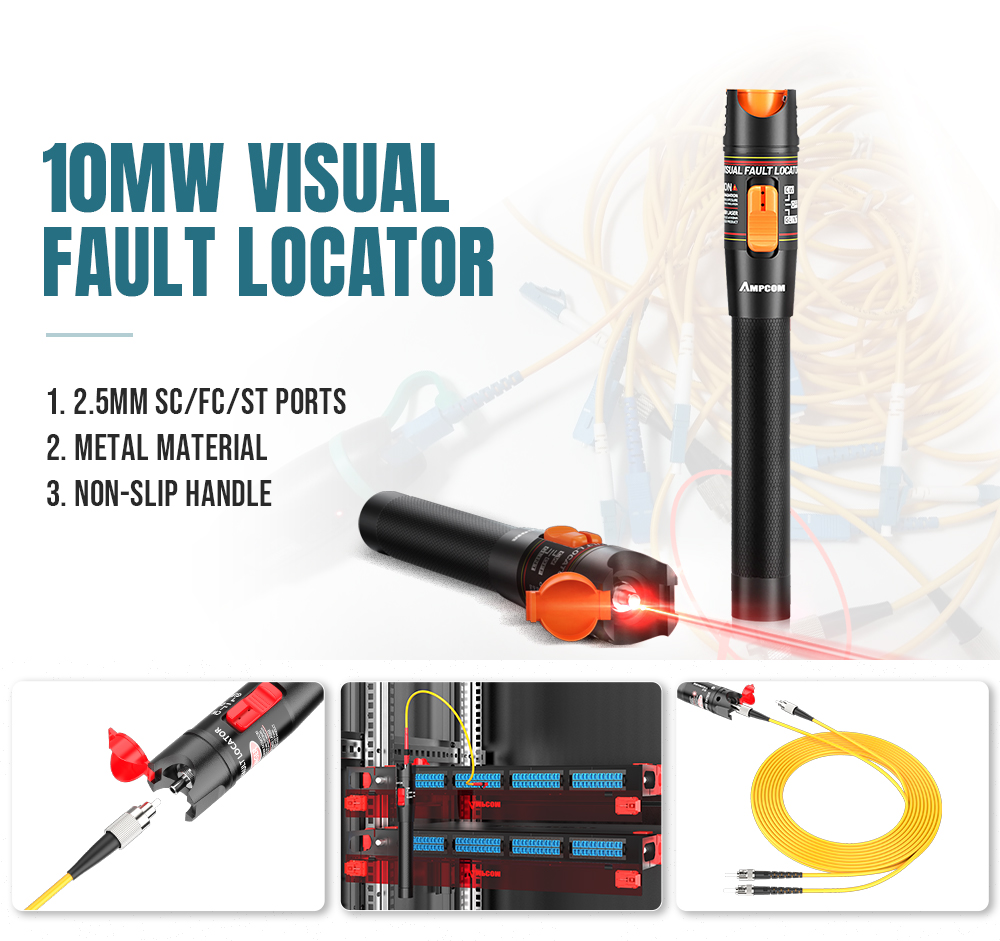 AMPCOM 13/12 in 1 FTTH Fiber Optic Tool Kit with Fiber Cleaver FC-6S Visual Fault Locator ...