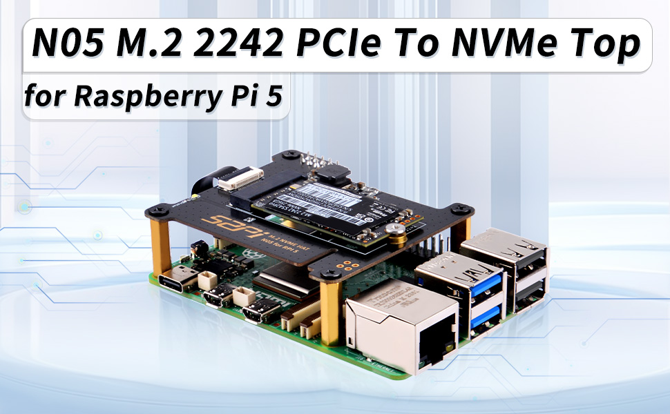 52Pi M.2 NVME HAT N05 for Raspberry Pi 5, NVME M.2 SSD(NVMe 2230, 2242 ...