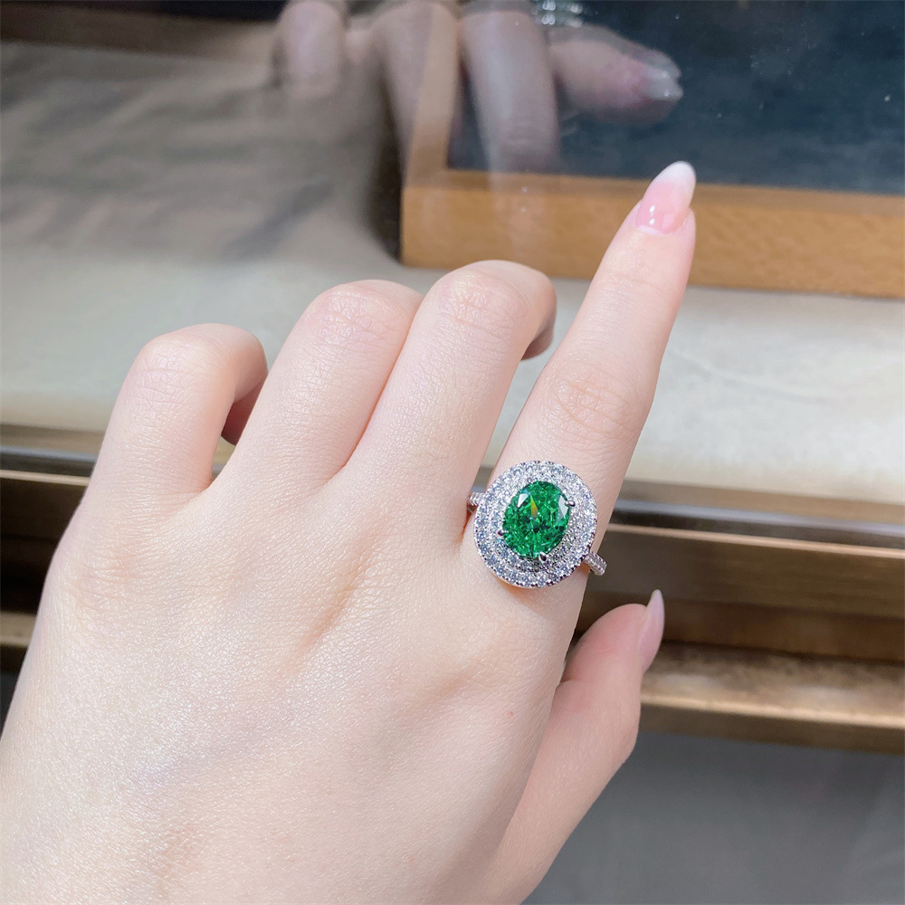 S925 Sterling Silver Crushed Ice Cut Emerald High Carbon Diamond ...