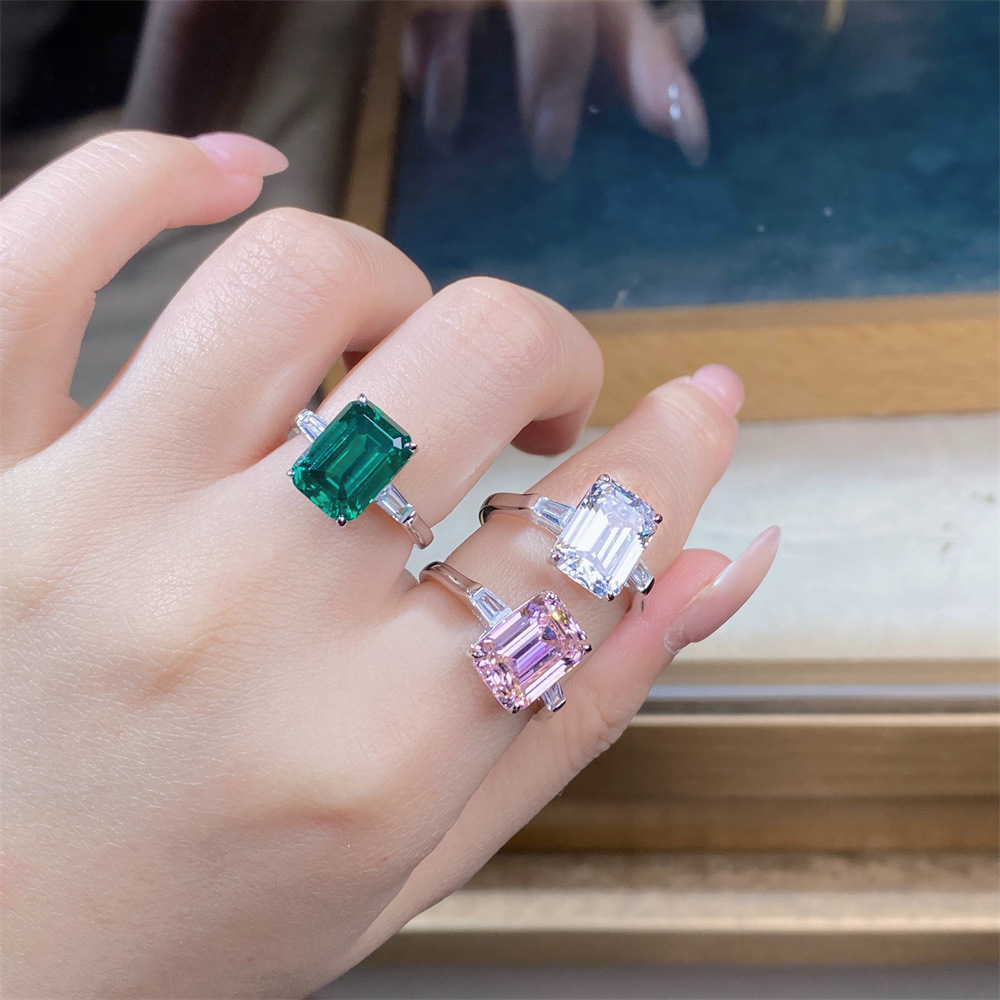 S925 Sterling Silver Crushed Ice Cut Emerald High Carbon Diamond ...