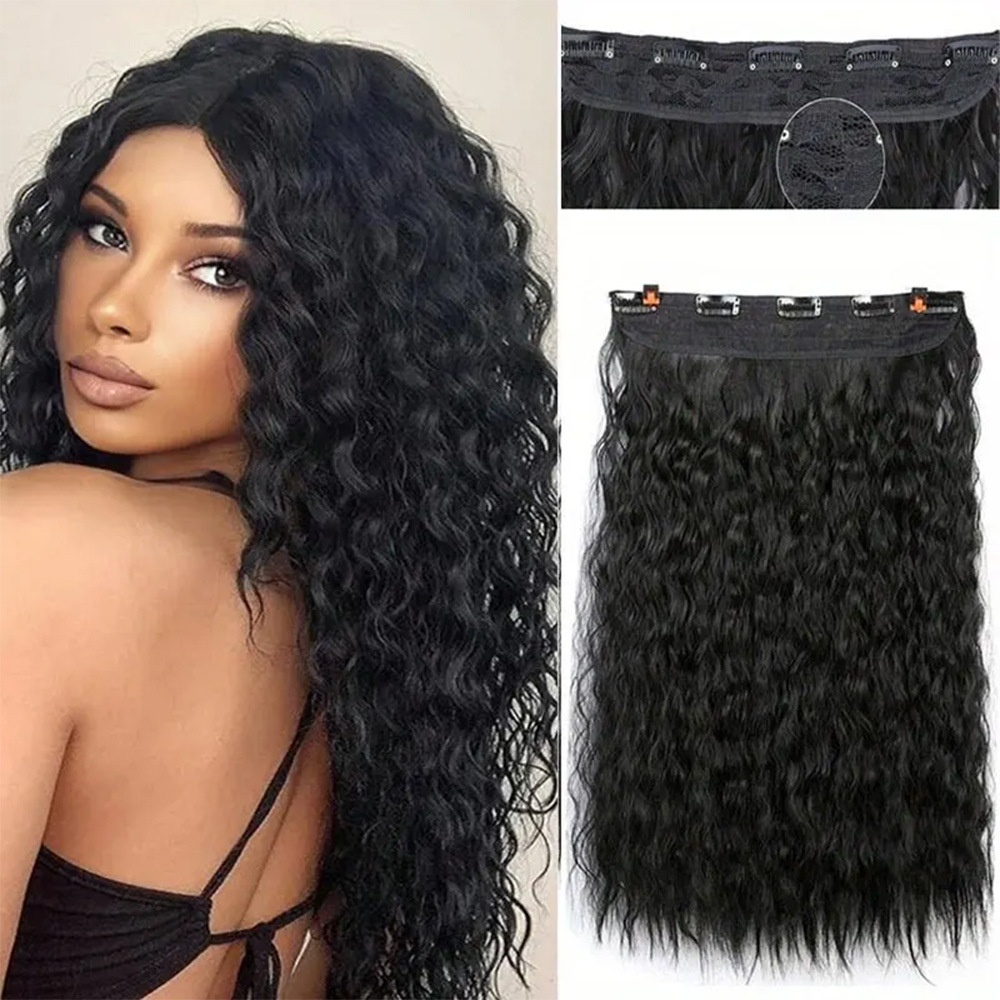 60cm Long Kinky Curly Hair Extensions with 5 Hair Clips Integrated Deep ...
