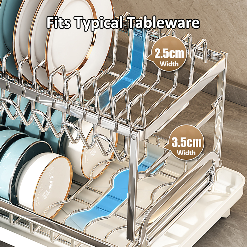 iSPECLE【2025 New】2-Tier Dish Rack Drainer Stainless Dish Rack with Drainer Kitchen Organizer ...