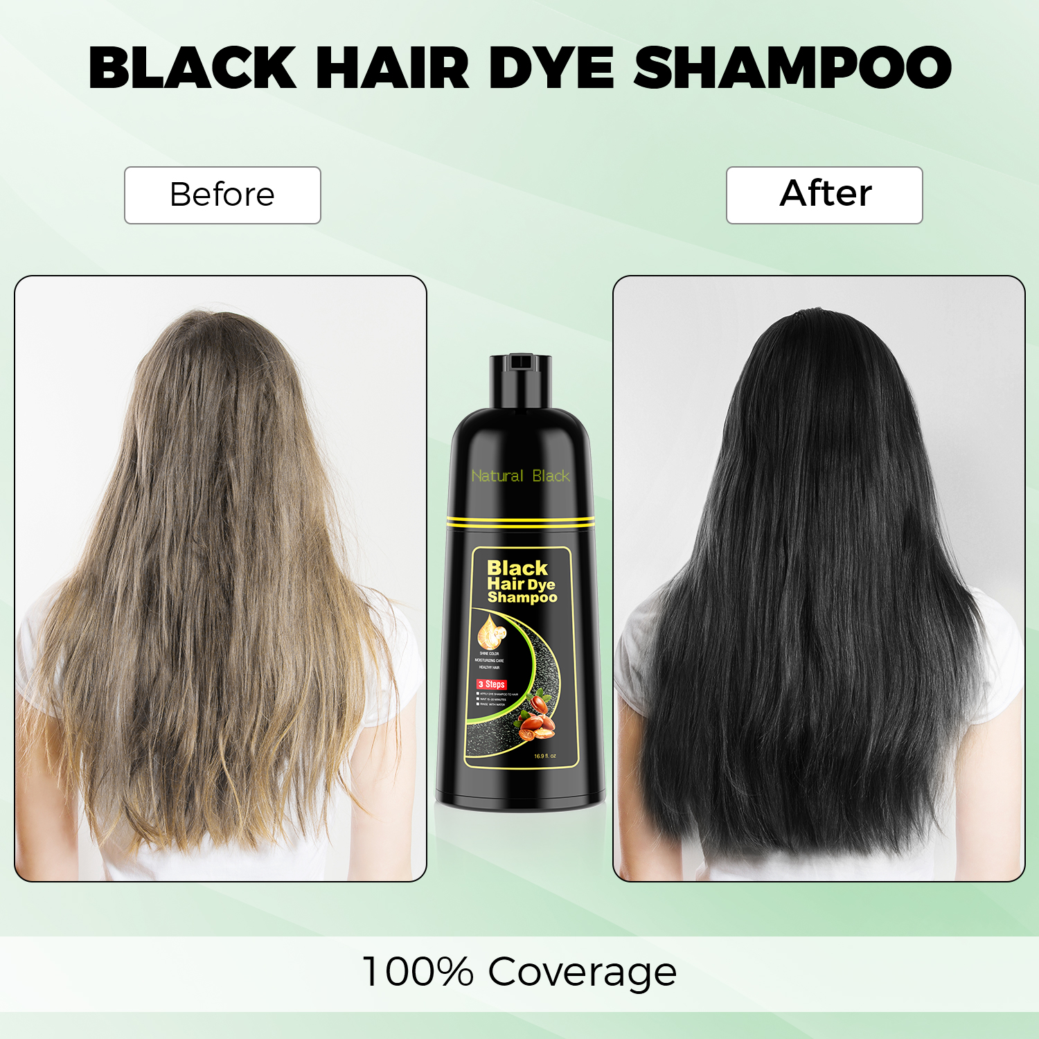 3-IN-1 BLACK HAIR DYE SHAMPOO, GENTLE MOISTURIZING HERBAL FORMULA 500ML ...