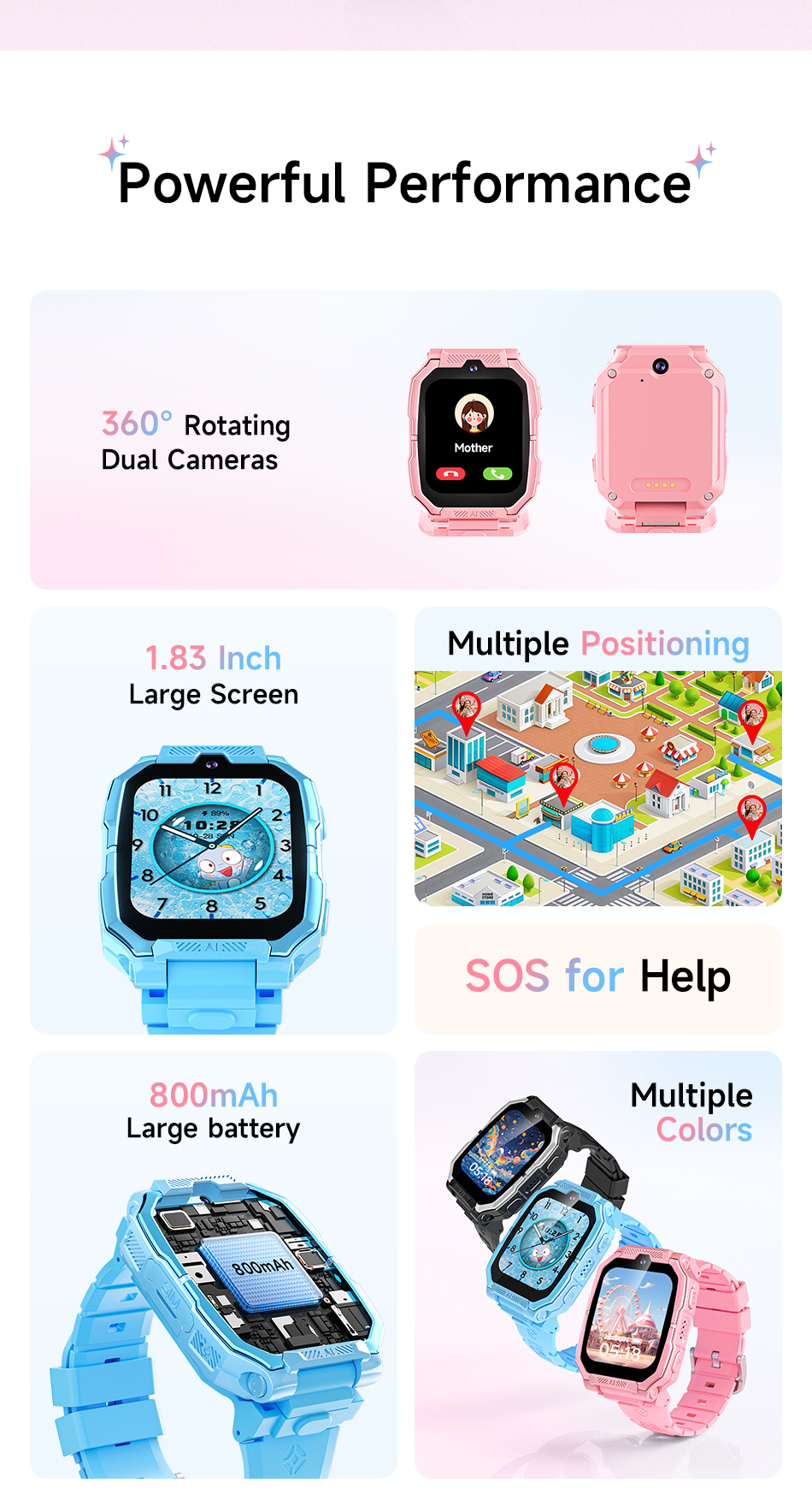Awei Kids Smart Watch SIM Card GPS Tracker Dual Camera IP65 Waterproof ...