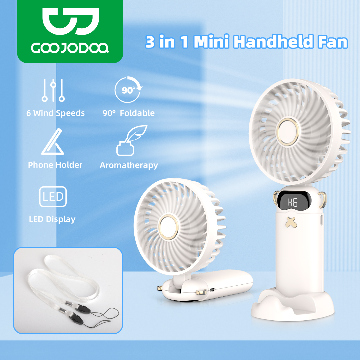 GOOJODOQ 5000 mAh Handheld Fan Mini Portable Rechargeable 6 Wind Speed ...