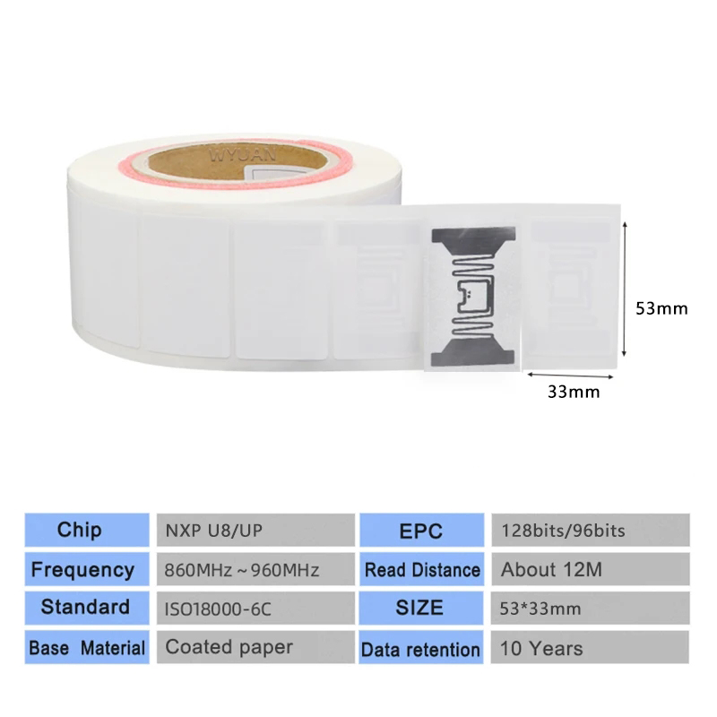 20PCS UHF RFID tag 18000-6C 860-960MHz RFID UHF Sticker Label Tag U8 ...