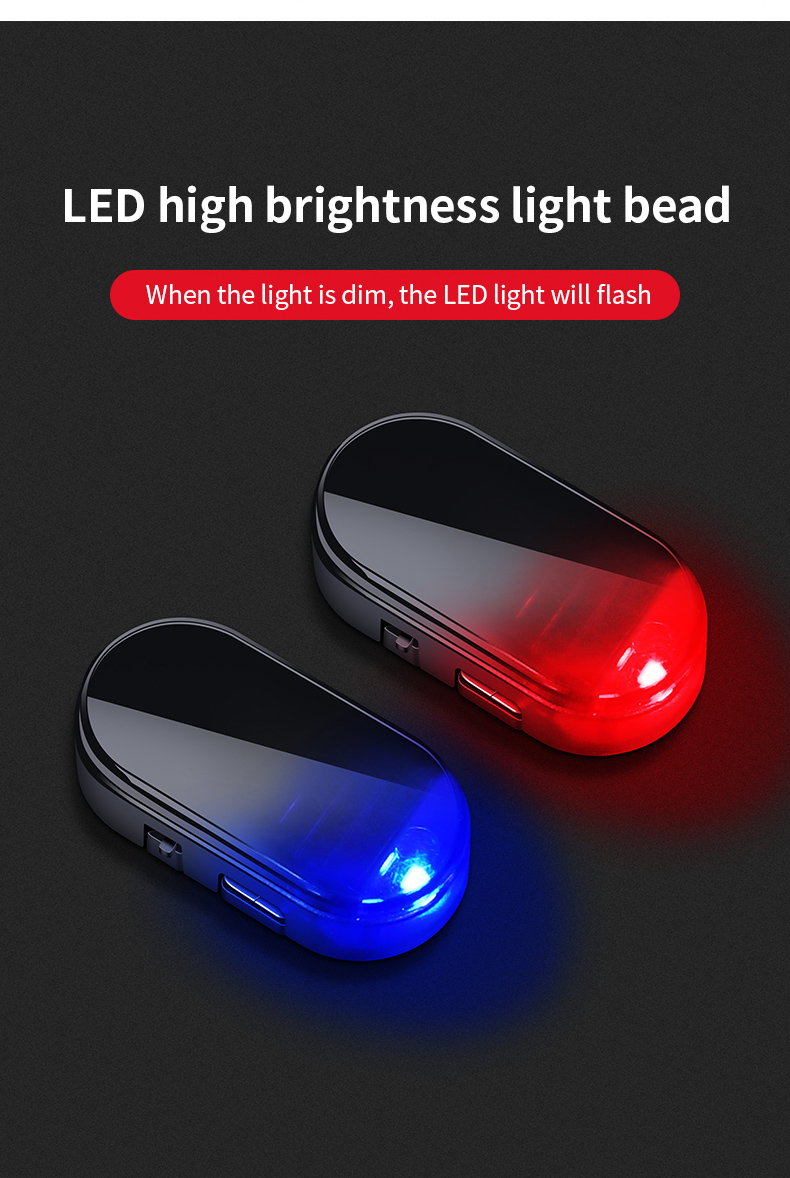Automotive solar warning anti-theft light without wiring, decorative ...