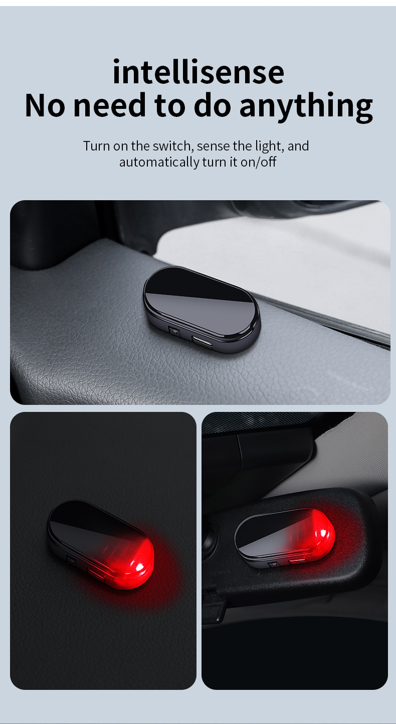 Automotive solar warning anti-theft light without wiring, decorative ...