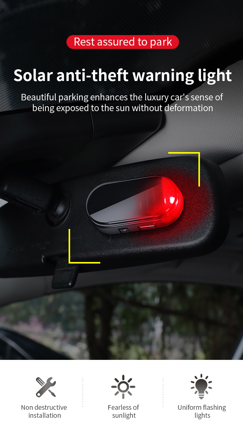 Automotive solar warning anti-theft light without wiring, decorative ...