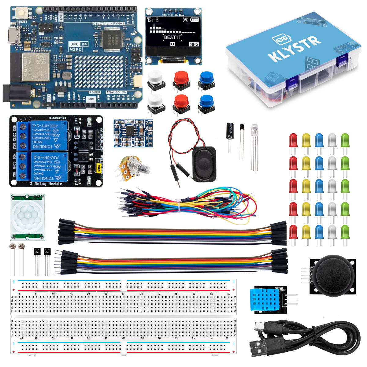 KLYSTR Basic Starter Kit For Arduino UNO R4 with breadboard DHT11 WIFI ...