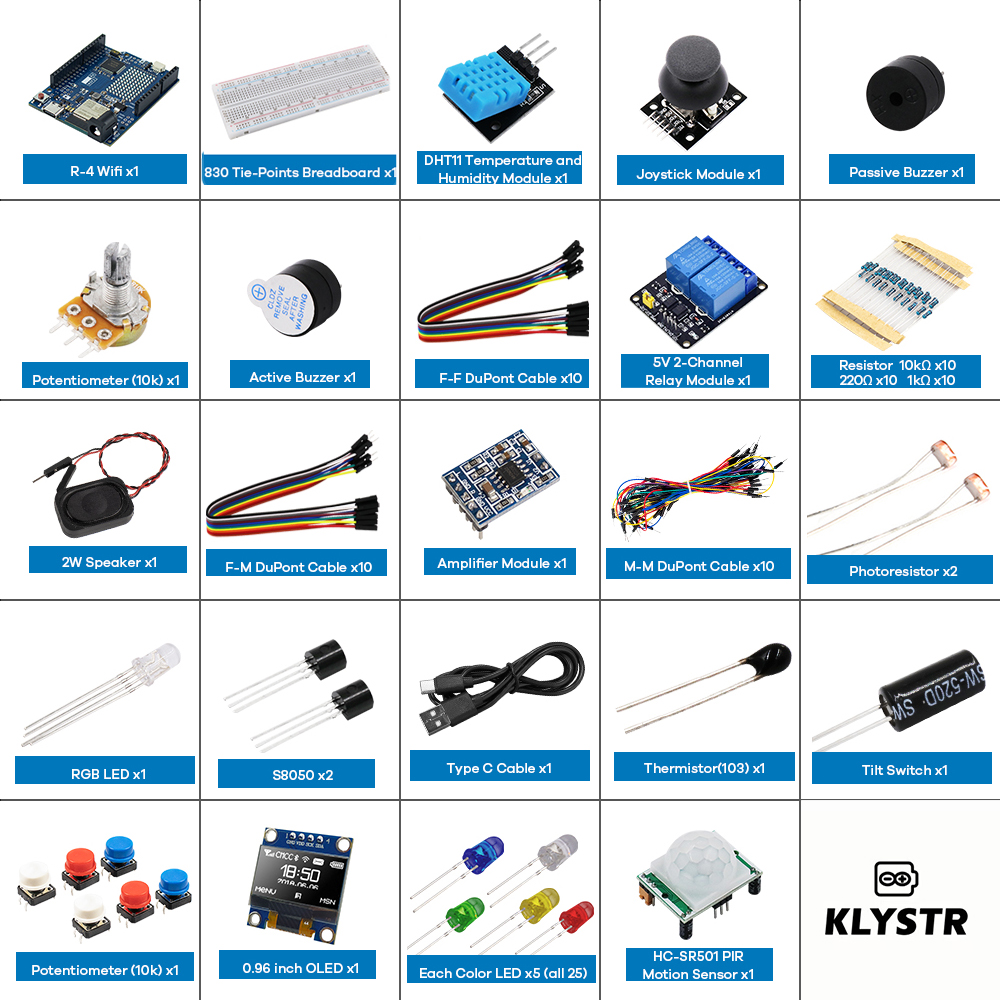 KLYSTR Basic Starter Kit For Arduino UNO R4 with breadboard DHT11 WIFI IOT control | Shopee ...
