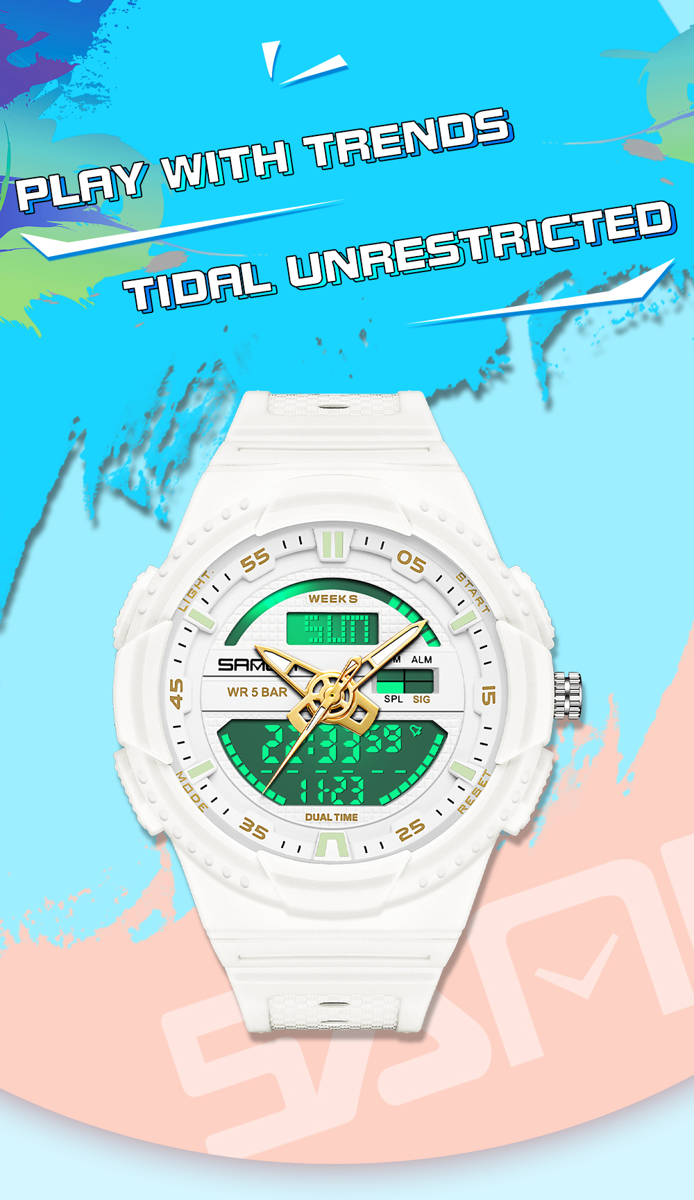 SANDA 9030 Sports Watch Men Women Quartz Digital Dual Display Shock ...