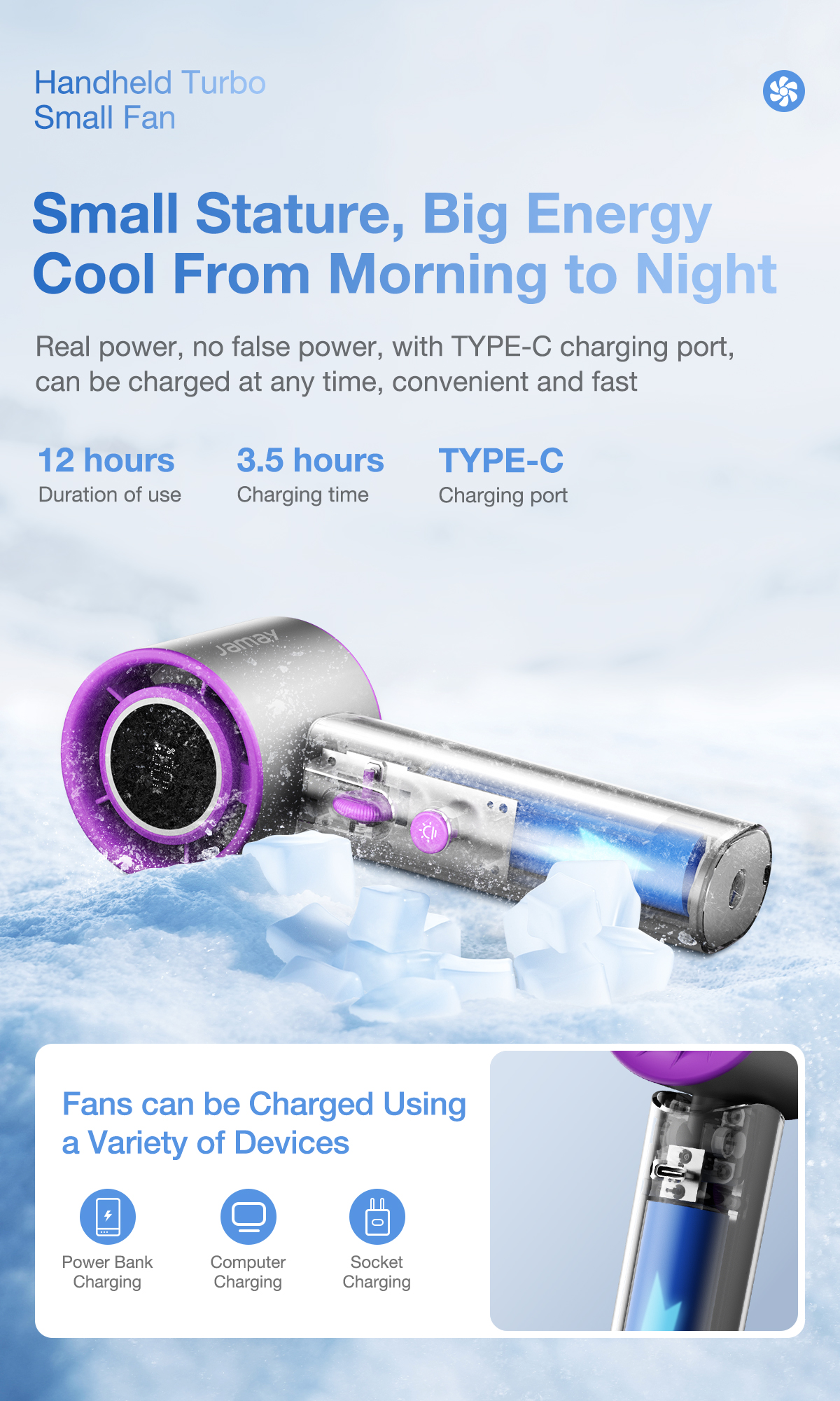 【Free Gift】JAMAY Turbo Fan High Speed Mini Fan Portable fan Cooler 199 ...