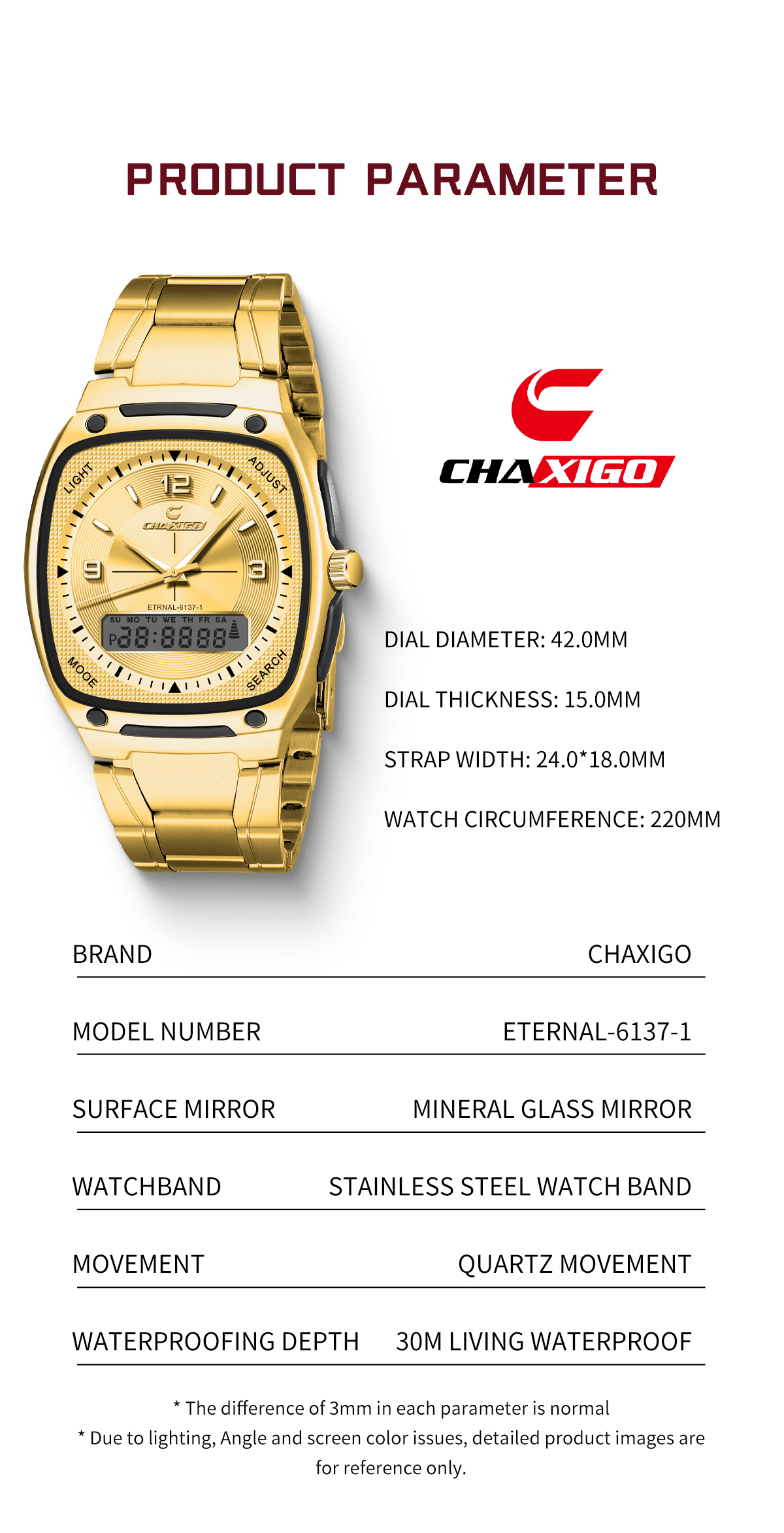  Fast Delivery CHAXIGO Electronic Time Waterproof Luminous