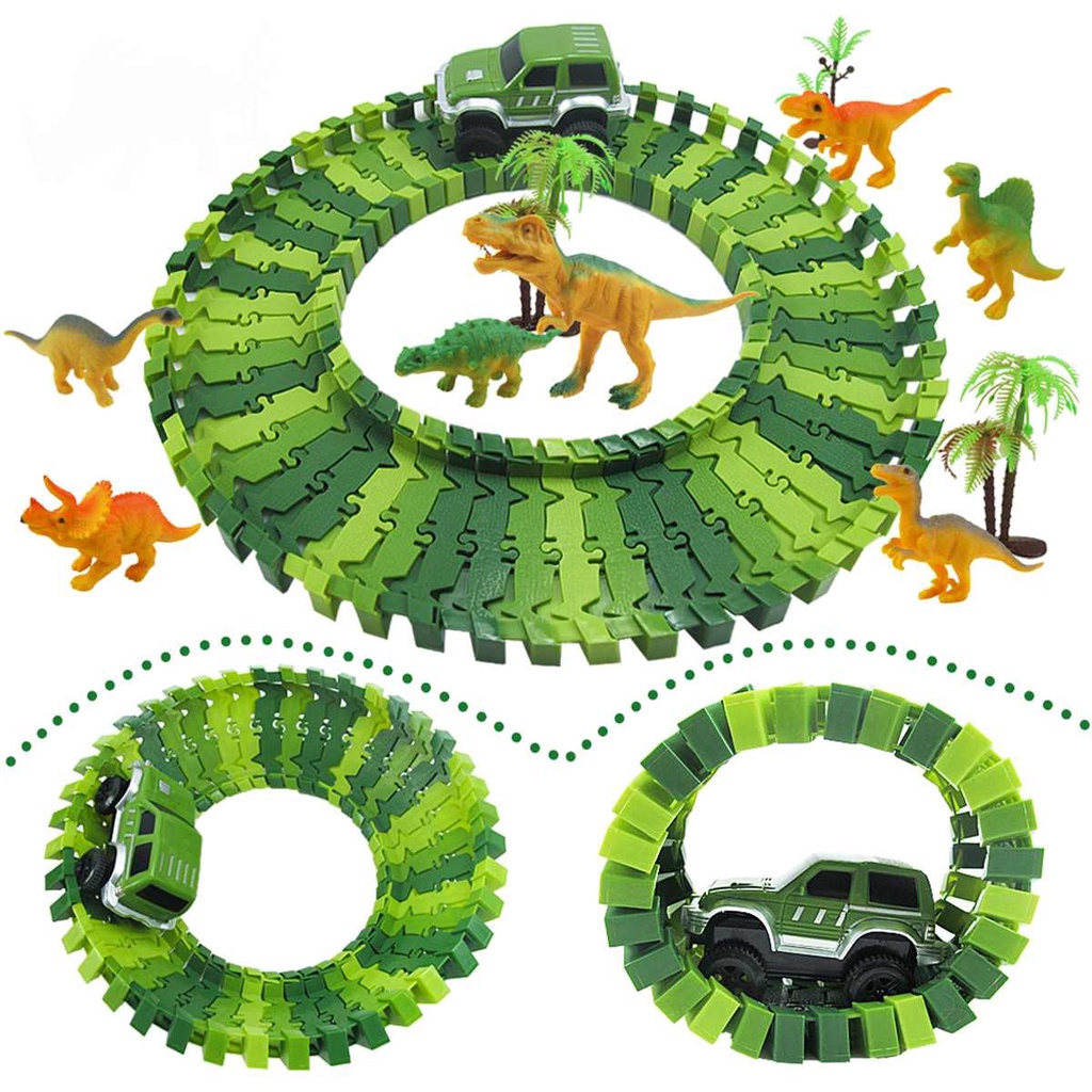 ZANK TOYS 3D DIY Dinosaur Track Car Rail Toy Car Track Racing Train ...