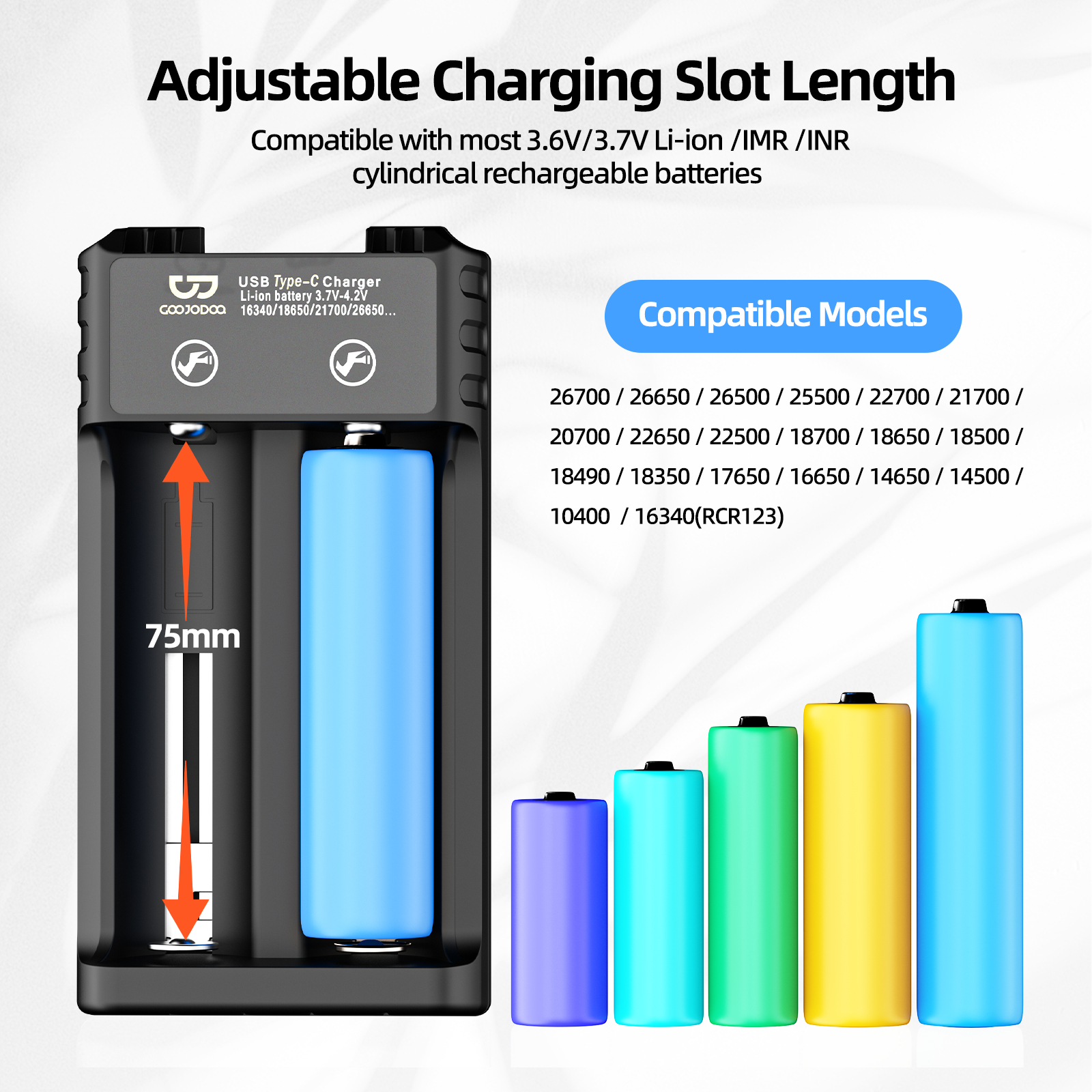 GOOJODOQ Battery Charger Mini Portable Adjustable Charging Slots ...