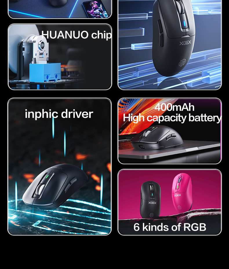 inphic IN6SE Gaming Mouse Wired/Wireless Tri-mode 12000dpi 5-Button ...