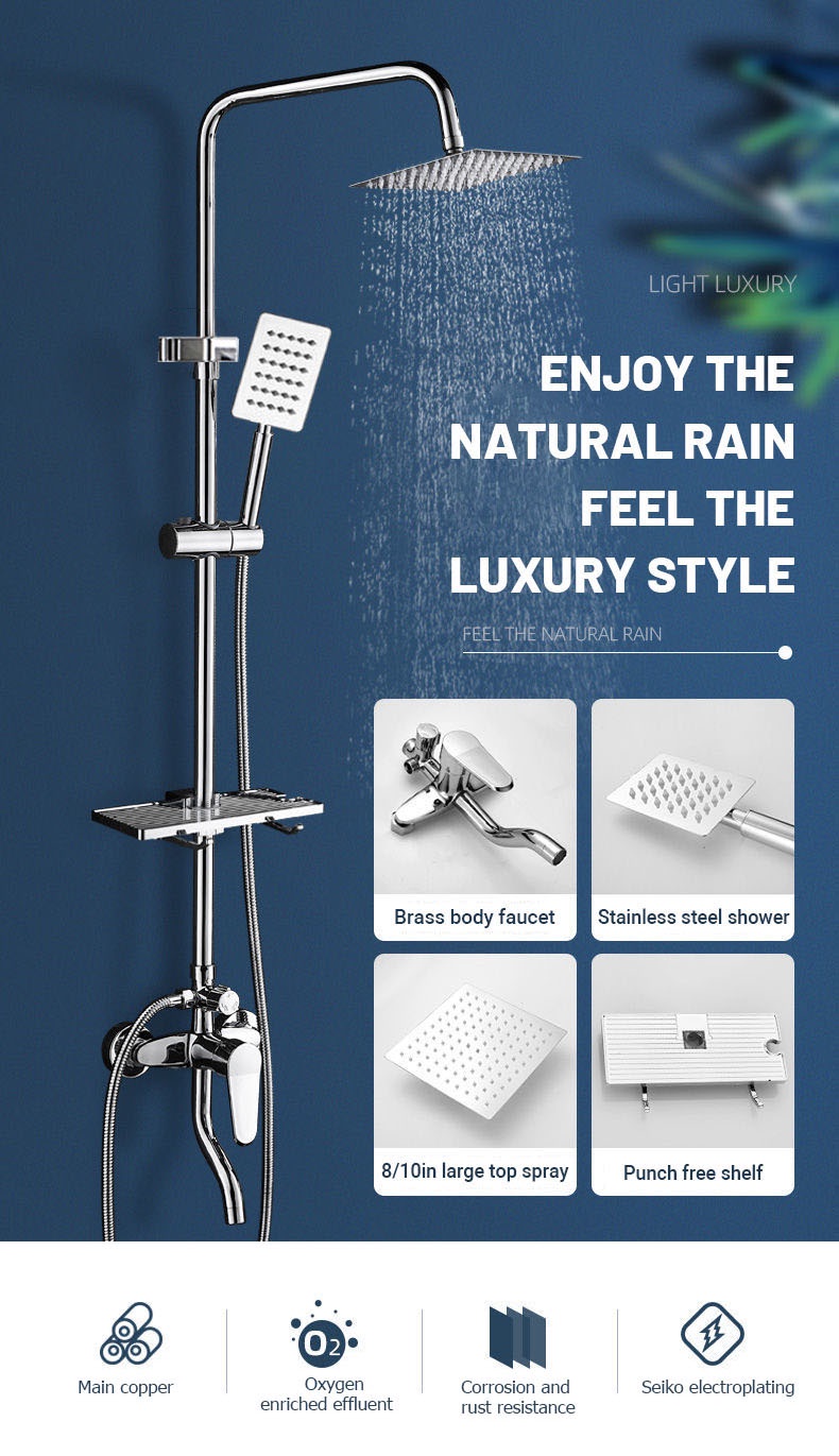 Shower set 304 stainless steel bathroom shower 4 in1 hot and cold rain ...