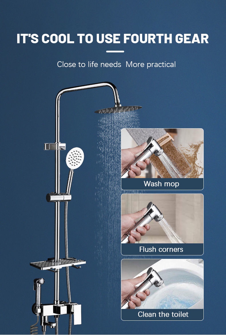 Shower set 304 stainless steel bathroom shower 4 in1 hot and cold rain ...