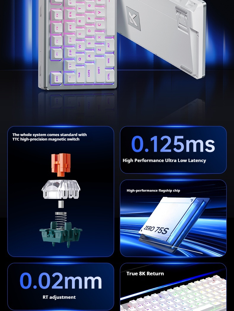 MCHOSE ZERO 75S Magnetic Wired Keyboard 75% Hot swappable RGB GASKET Custom Gaming Keyboard ...