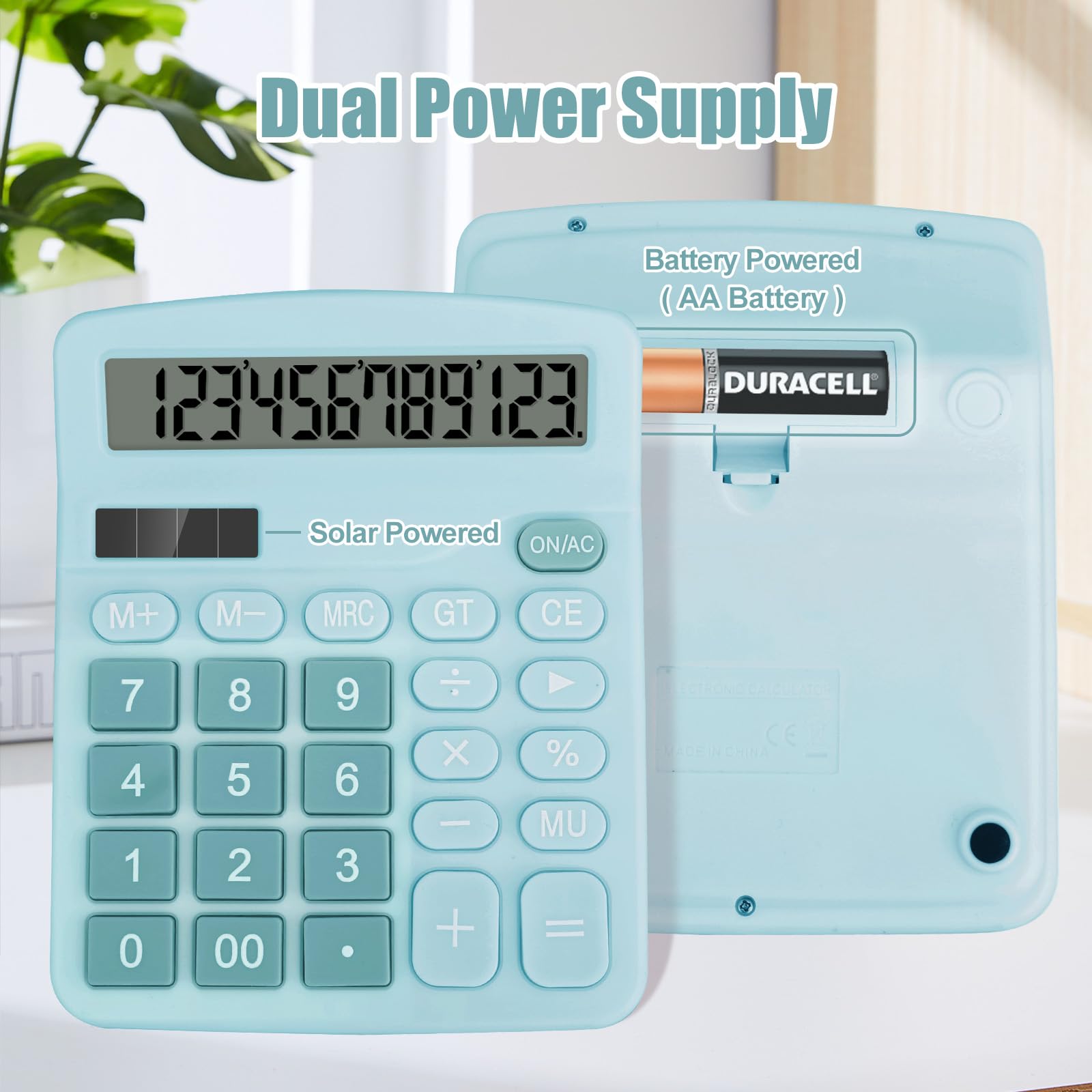 1pc Light Blue Desktop Calculator - 12-Digit LCD Display with Large ...