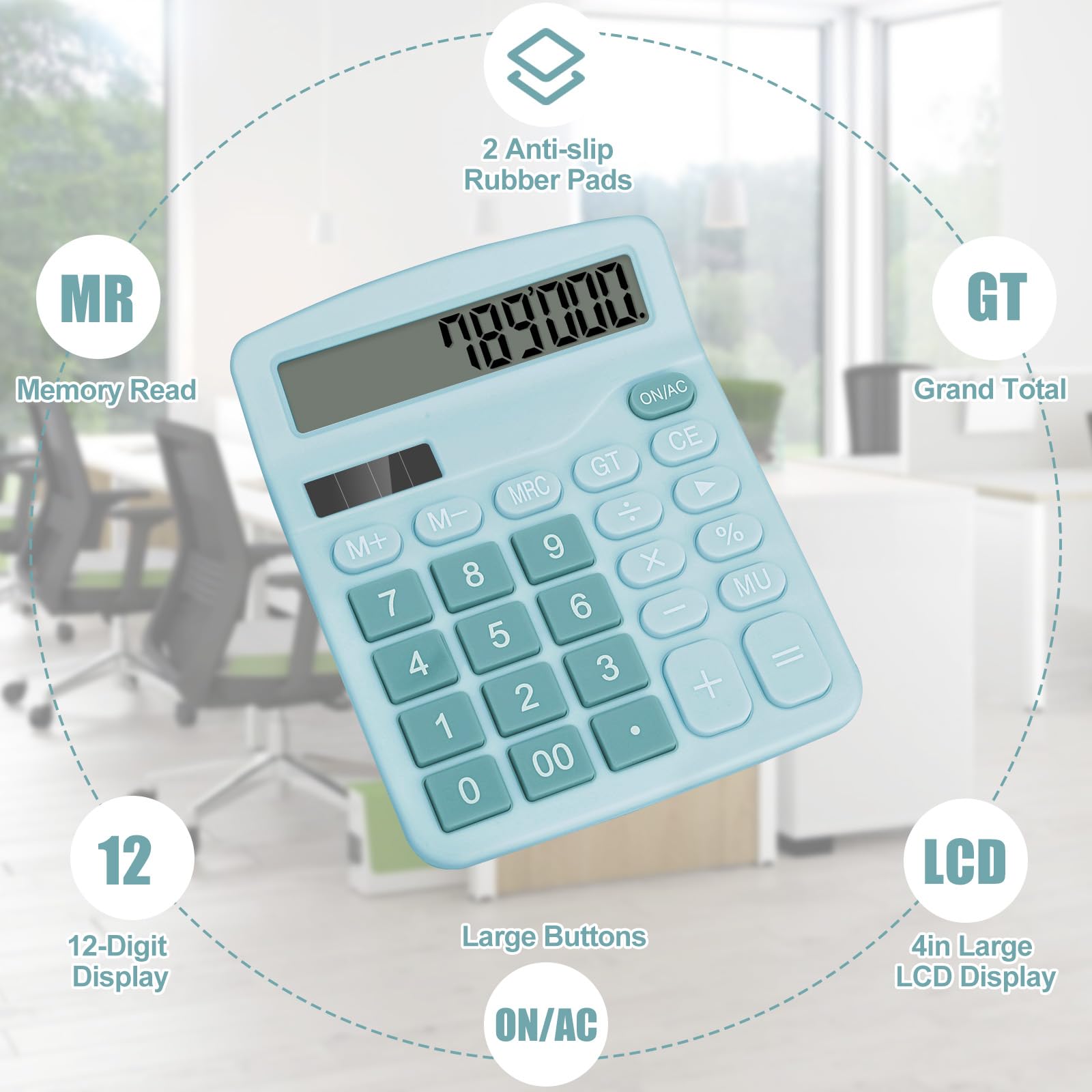 Light Blue 1pc Desktop Calculator with 12-Digit LCD Screen and Big ...