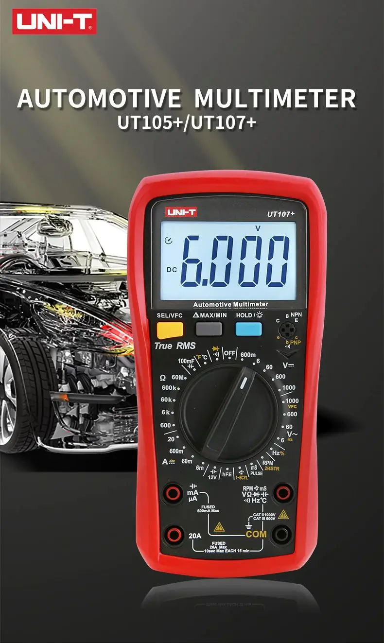 UNI-T UT107+ Automotive Multimeter with Tachometer Engine Speed RPM VFC ...