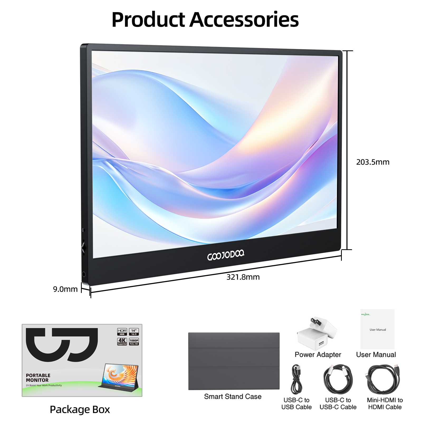 GOOJODOQ Portable Monitor 14 inch Type-c HDMI For Laptop 2-in-1 ...