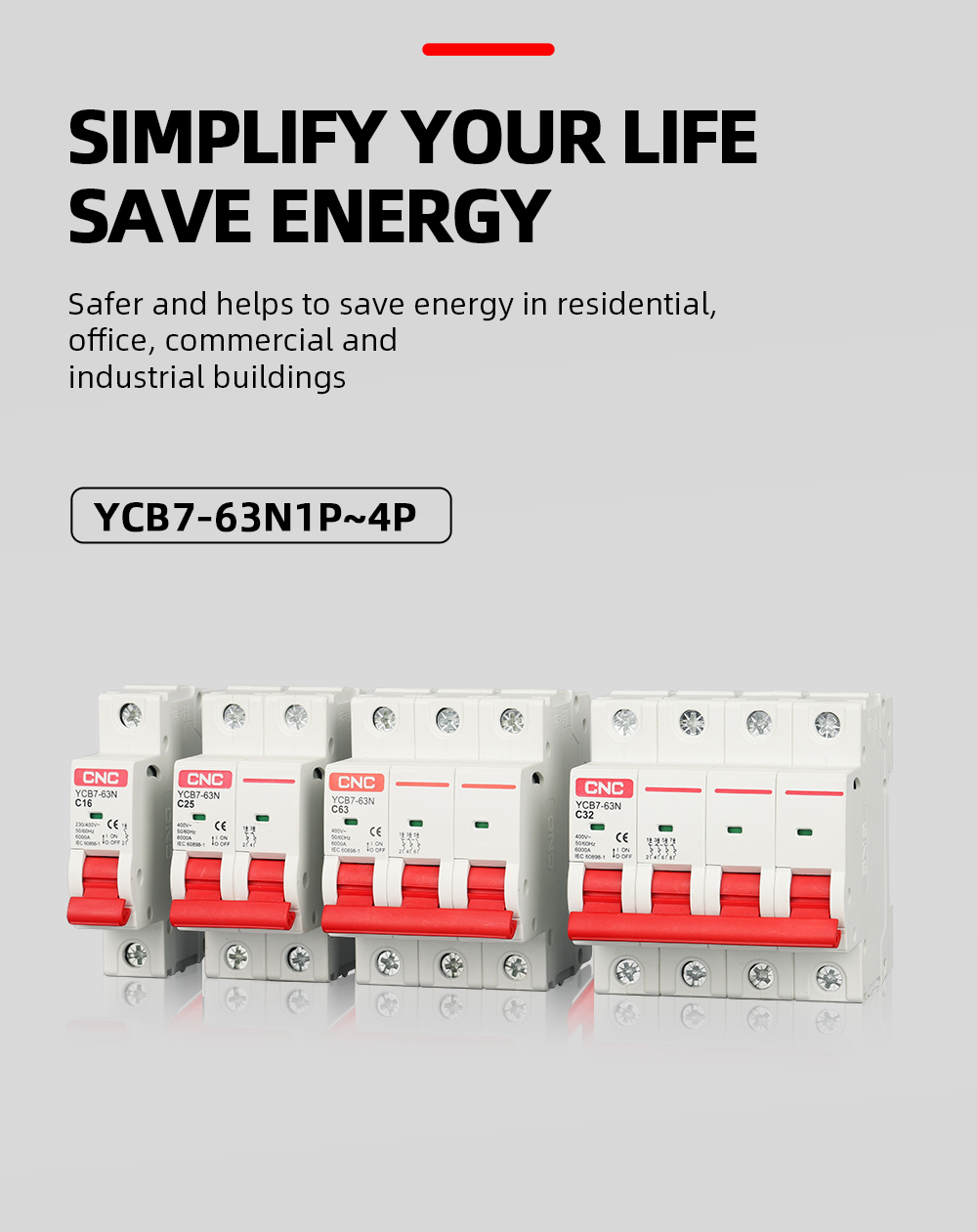 CNC YCB6H-63 1P/2P/3P Miniature Circuit Breaker MCB Din Rail Mount Breaking Capacity 6A/10A/16A ...