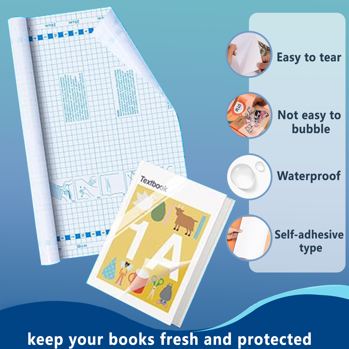 10 Sheets Transparent Self-adhesive Book Wrapper Protective Cover ...