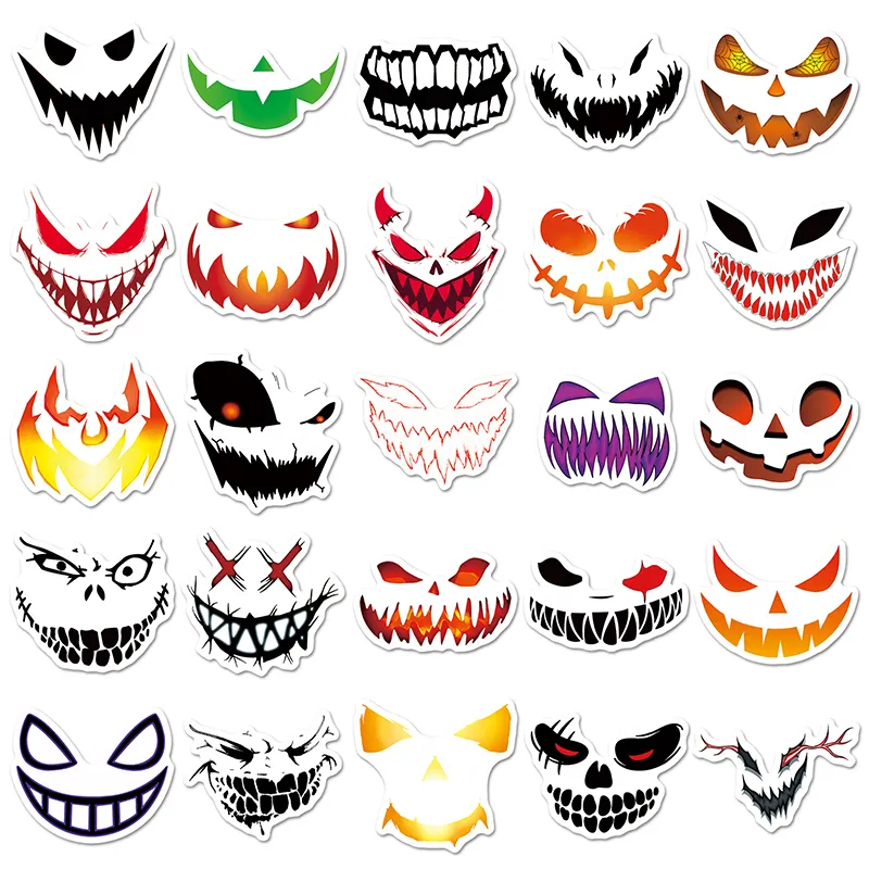 50PCS Funny Horror Ghost Face Stickers Waterproof DIY Fashion Decals ...