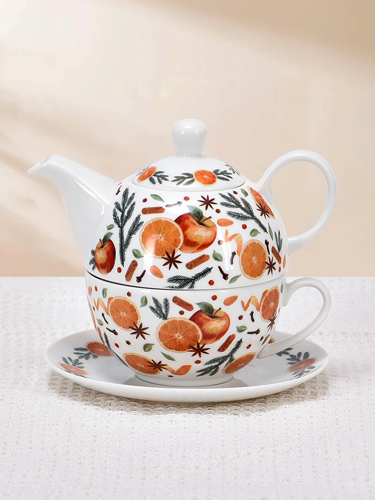 MBB Orange Ceramic Teapot with Detachable Cup - Compact for Office ...