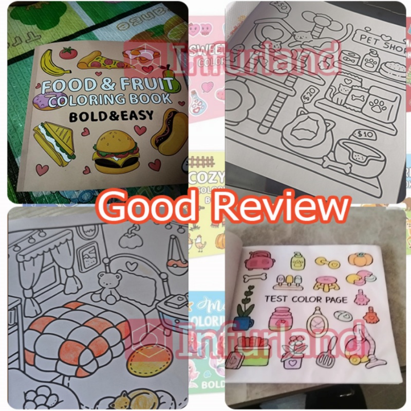 Coloring Book with 40 Pages of Food and Fruit Cartoon Doodles, for ...