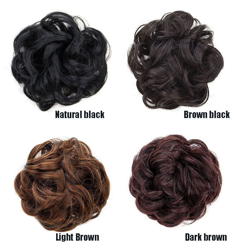 Synthetic Curly Bun Hairpiece - Fluffy Messy Bun with Rubber Band ...