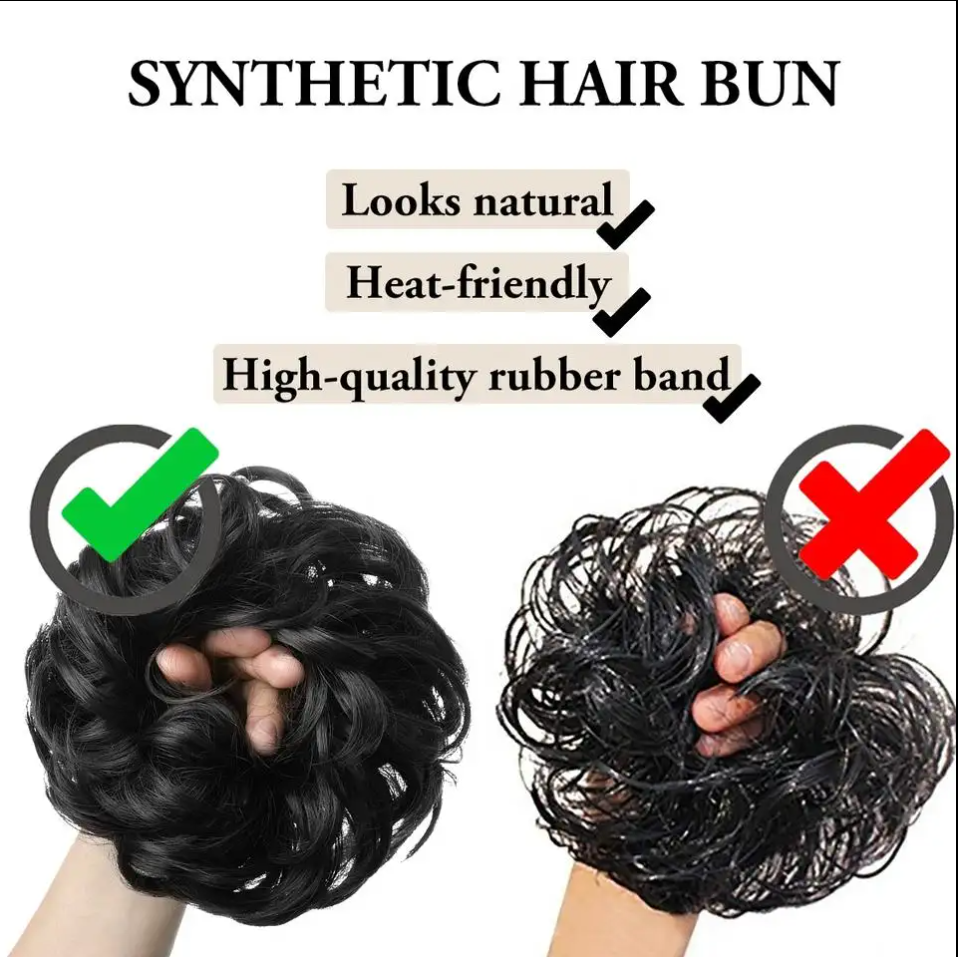 Synthetic Curly Bun Hairpiece - Fluffy Messy Bun with Rubber Band ...