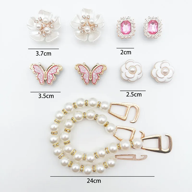 10-Piece Trendy Clog Charms Set – Pink Chain with Butterfly & Flower ...