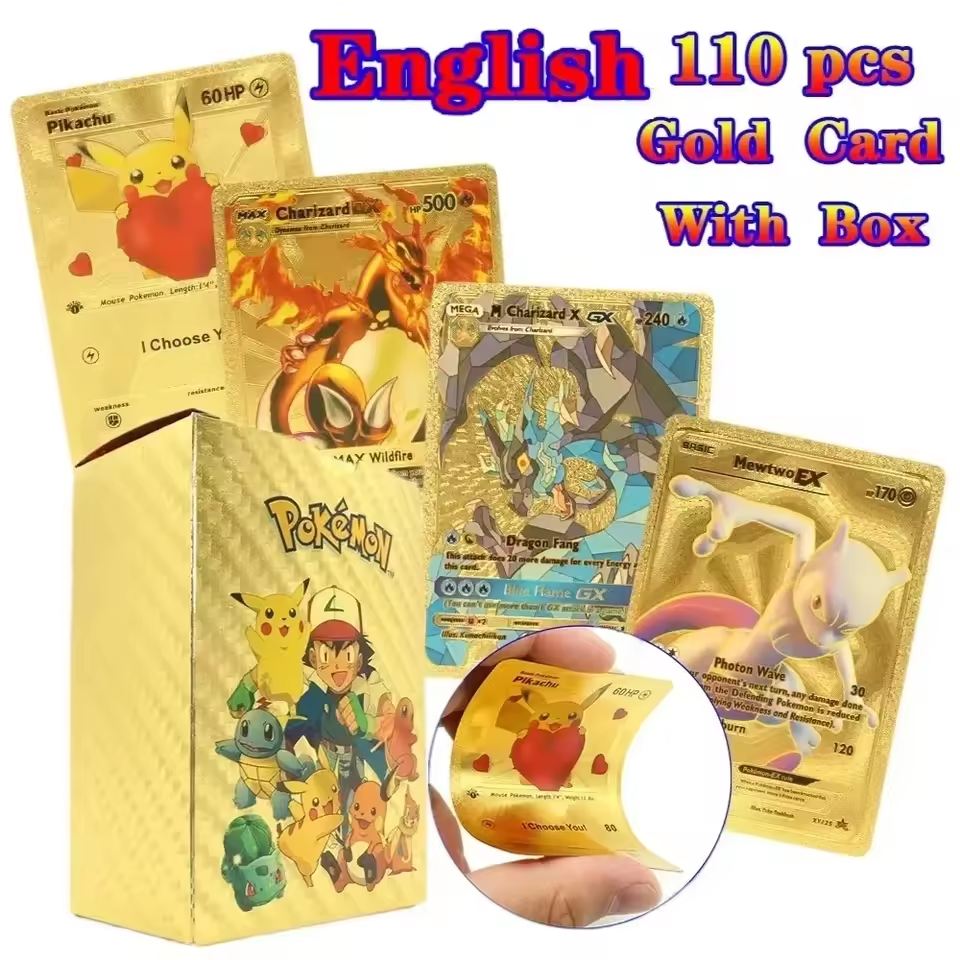 55 PCS Pokemon LOMO Cards Set - Gold Metal Pikachu Rare Collection Fan ...
