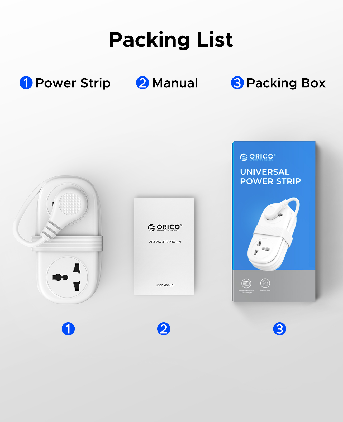 ORICO Power Extension Cord Portable Universal Power Strip With USB Type ...