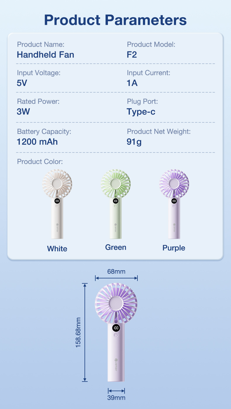 JAMAY 3000mAh Rechargeable Handheld Mini USB Fan Portable Mini Fan LED ...
