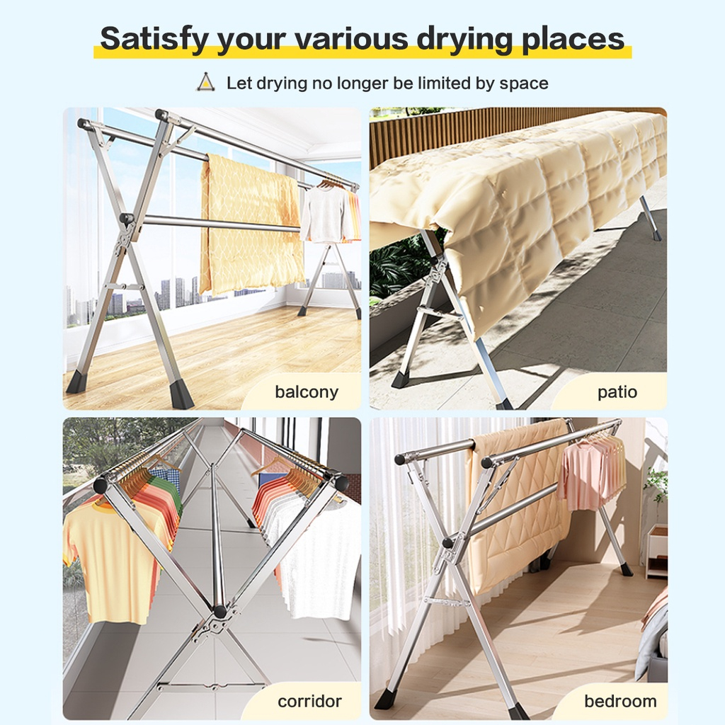 【Hot】Foldable Sampayan Stainless Steel Clothes Rack Laundry Drying Rack ...