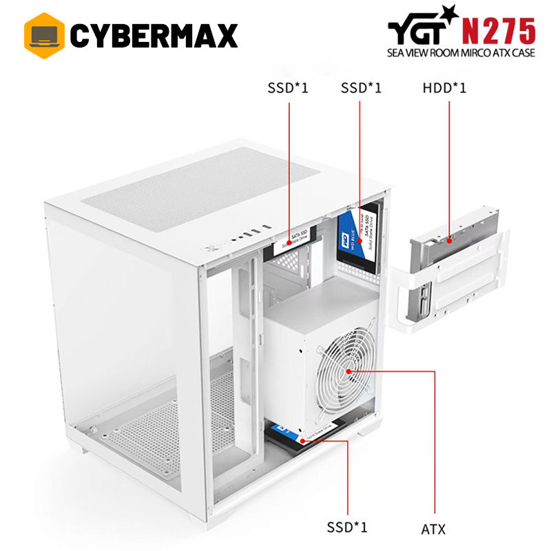 YGT White Pc Case Gaming Computer Case With Tempered Glass Micro/ITX ...