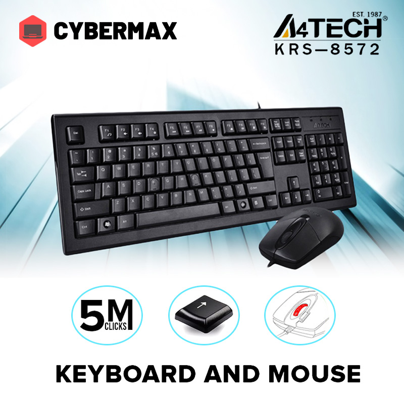 A4TECH KRS-8572 Wired Keyboard And Mouse Combo Kit Bundle USB Plug And Play For PC Laptop ...