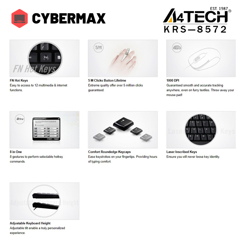 A4TECH KRS-8572 Wired Keyboard And Mouse Combo Kit Bundle USB Plug And ...