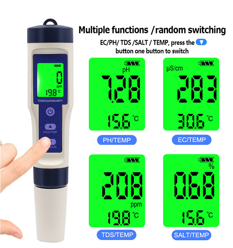 5 in 1 pH meter water quality tester PH/EC/TDS/salinity/temperature ...