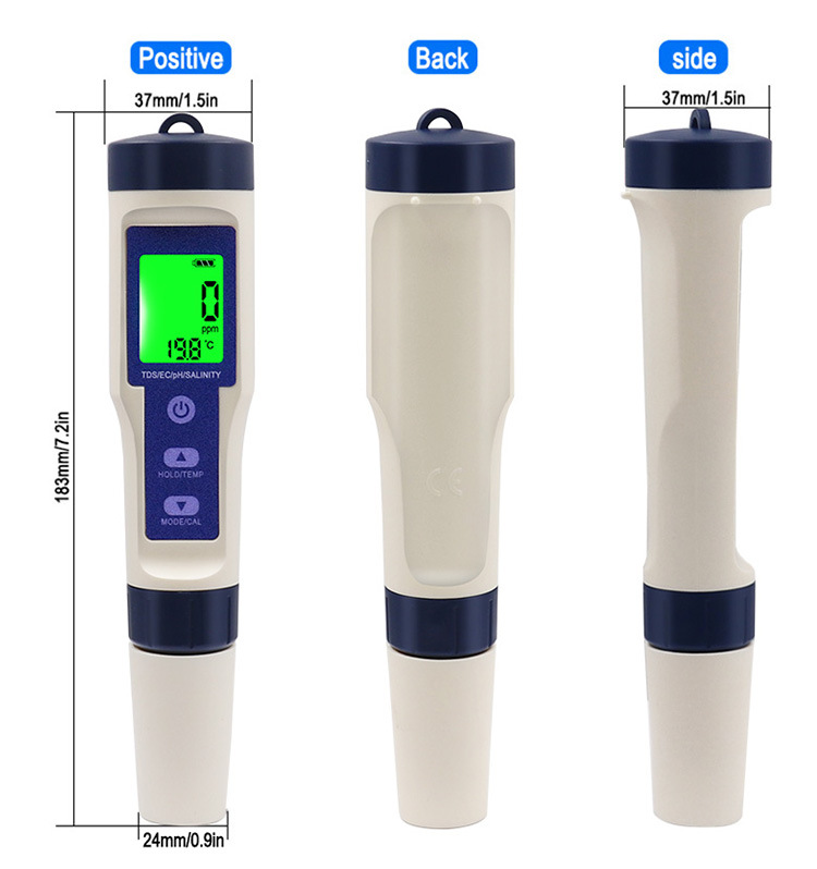 5 in 1 pH meter water quality tester PH/EC/TDS/salinity/temperature ...
