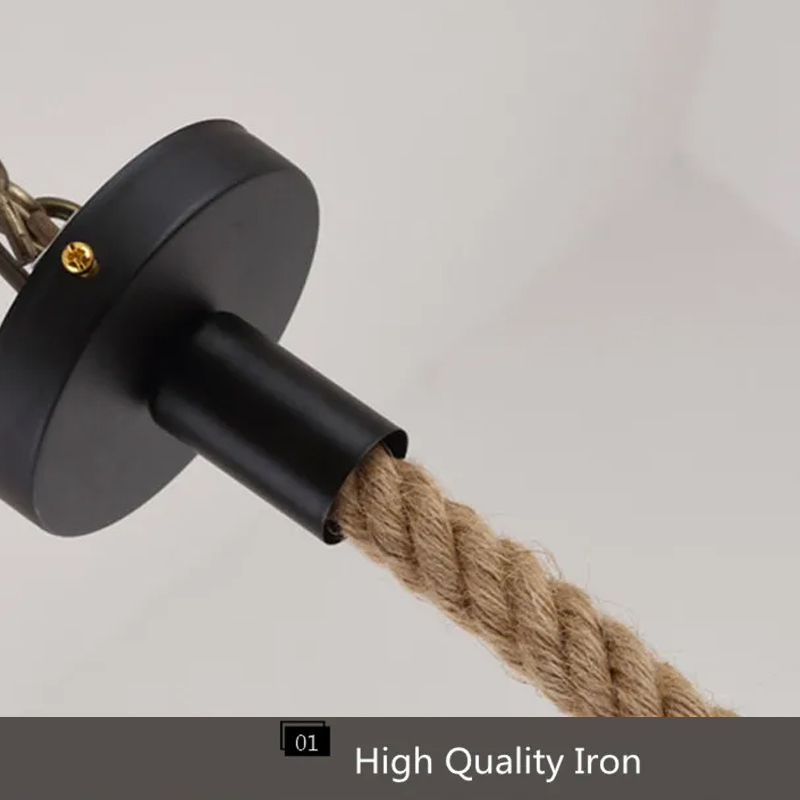 Pendant Light Retro Hemp Rope Iron Cage Drop Light for Bar Counter Cafe ...